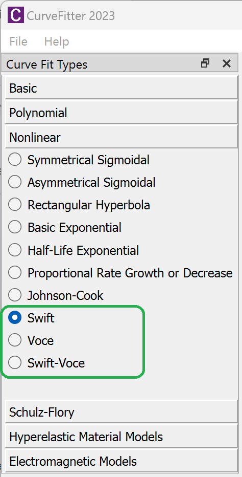 Swift-Voce model and its curve fitting
