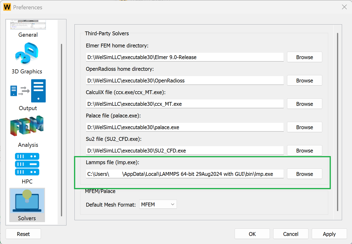 Generate LAMMPS solver input scripts using WelSim